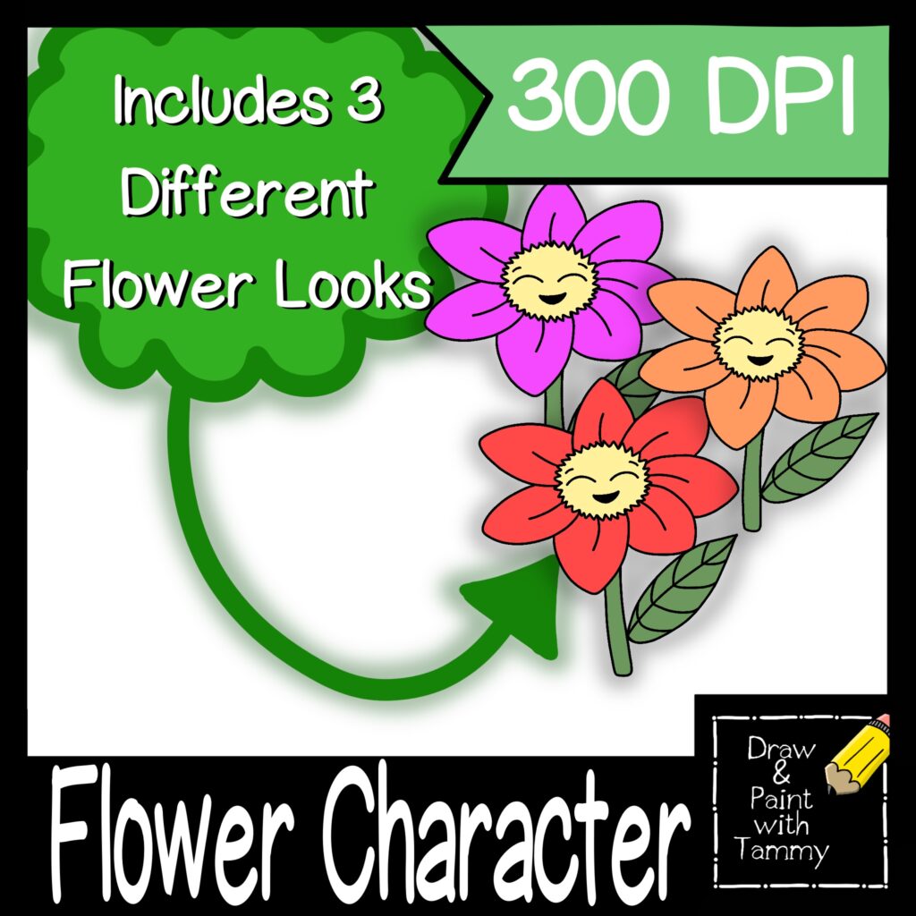 Flower character clip arts for spring with printable pdf for coloring ...