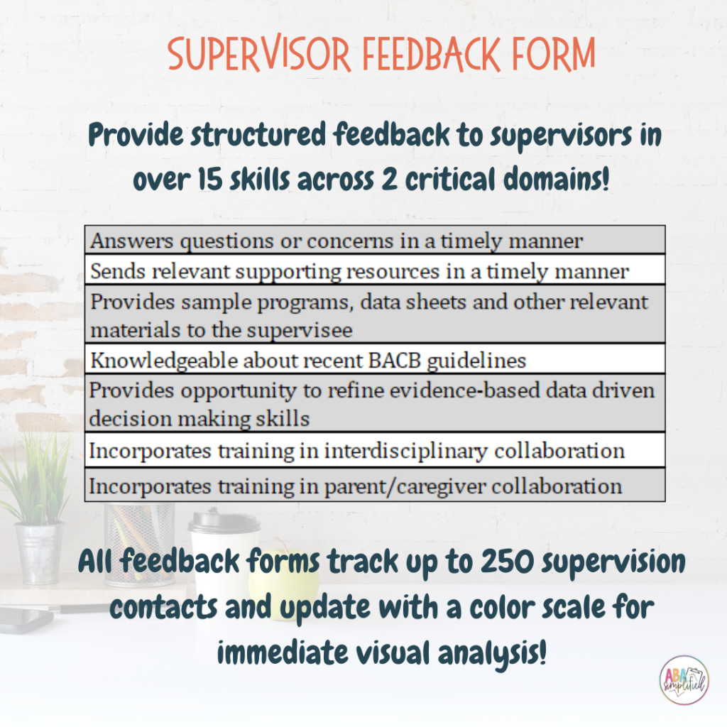 Supervision Feedback Forms For BCBAs & Student Analysts (Google Sheets ...