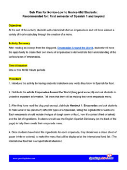 Empanadas Spanish Substitute Lesson Plan for Novice-Low Students | Made ...