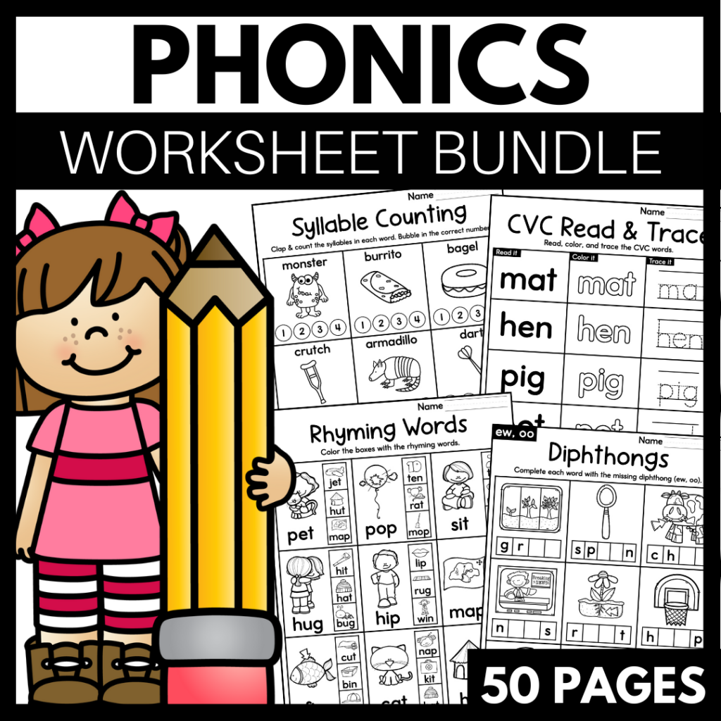 Phonics Worksheets for Kindergarten - Independent Activities Literacy ...