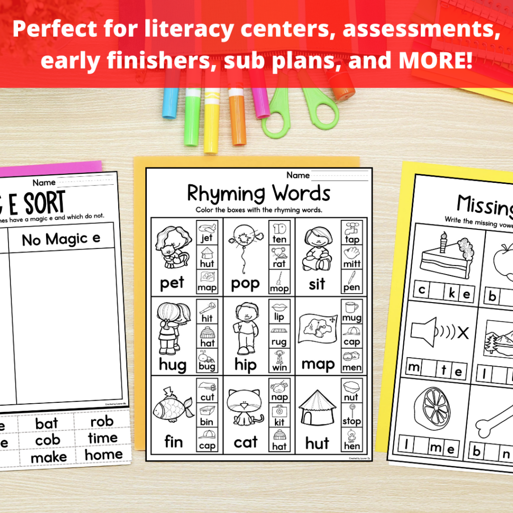 Phonics Worksheets for Kindergarten - Independent Activities Literacy ...