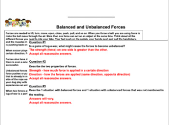 3rd Grade Science Balanced & Unbalanced Forces 3.PS2.1 Activities ...