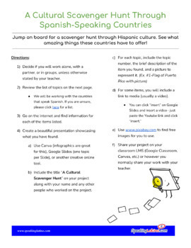Cultural Scavenger Hunt - Spanish Substitute Lesson Plan for Novice ...