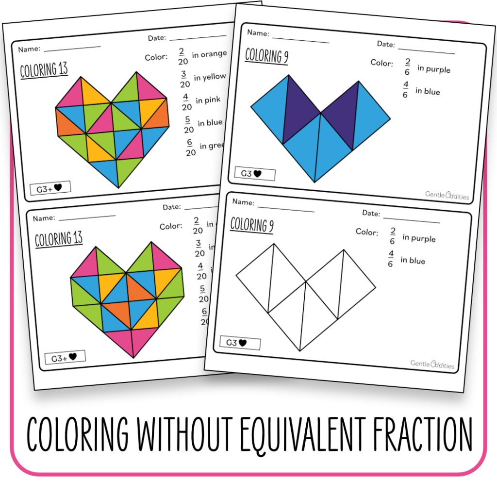 Valentine's Day Math Activity Coloring Fractions Heart Math Centers ...