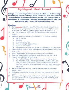 My Music Journal - Spanish Substitute Lesson Plan for Novice Students ...