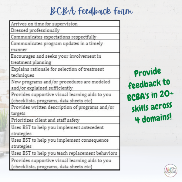 Digital BCBA & RBT Supervision Feedback Forms | ABA Therapy (for Google ...