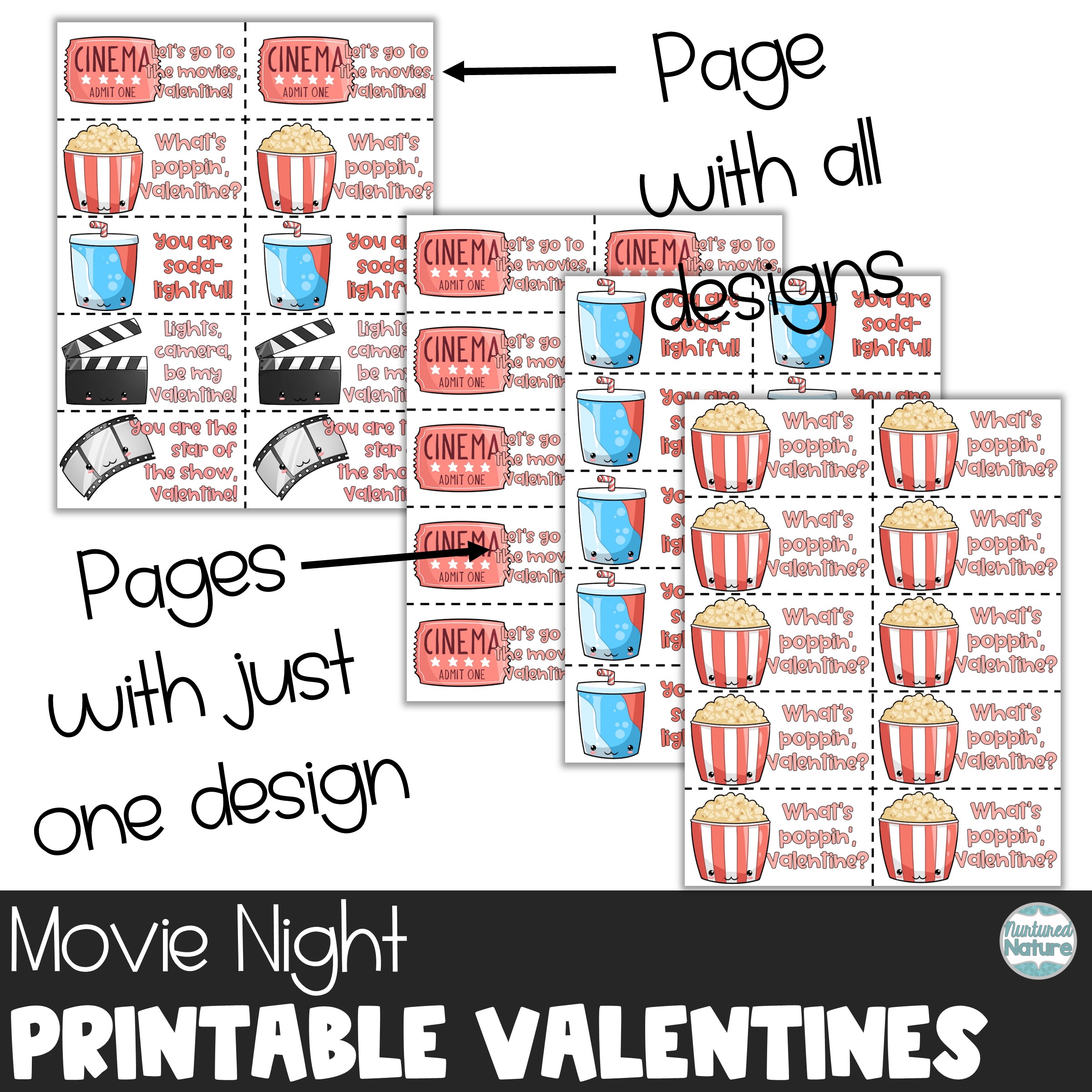 Movie Night Valentine’s Day Cards from Teacher for Students | Made By ...