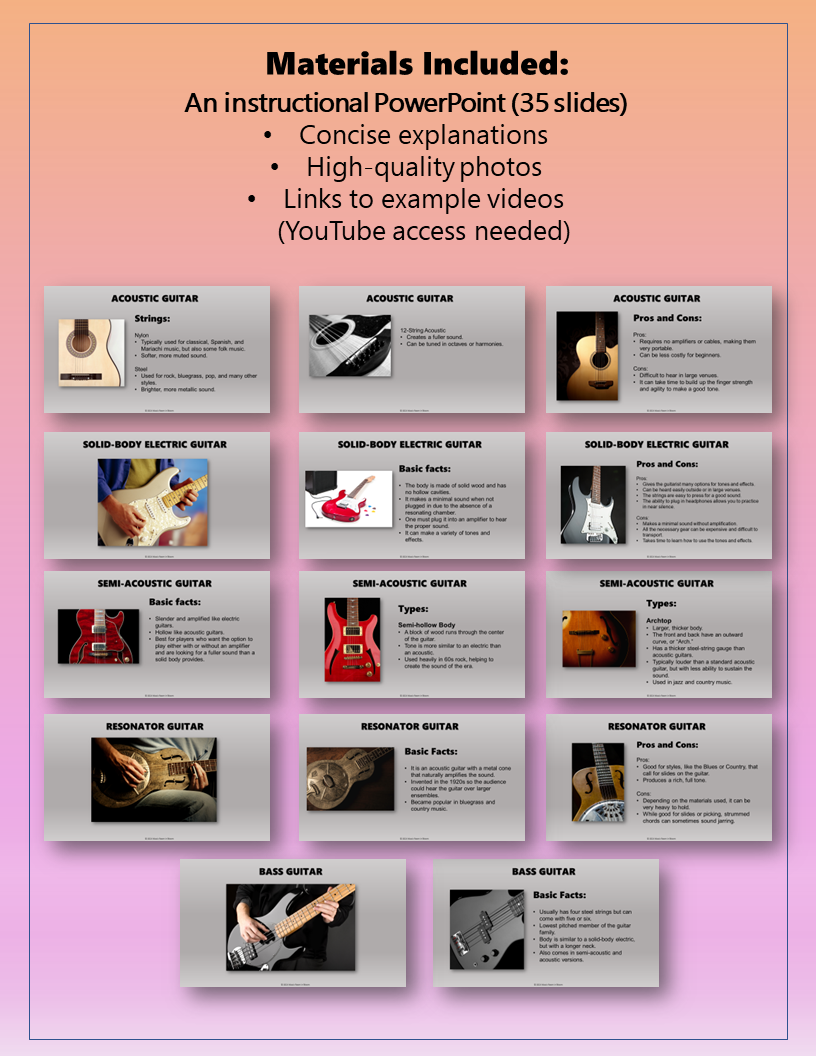 TYPES OF GUITARS a Unit for Beginning Guitar Classes | Made By Teachers