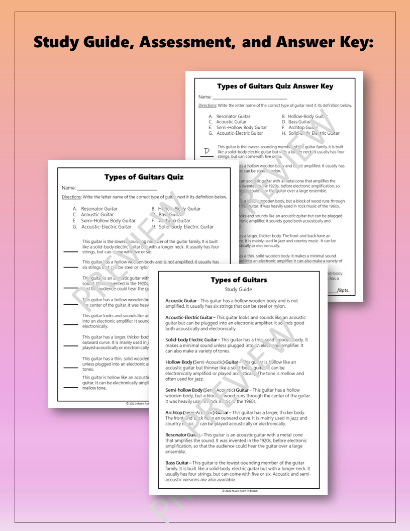 TYPES OF GUITARS a Unit for Beginning Guitar Classes | Made By Teachers