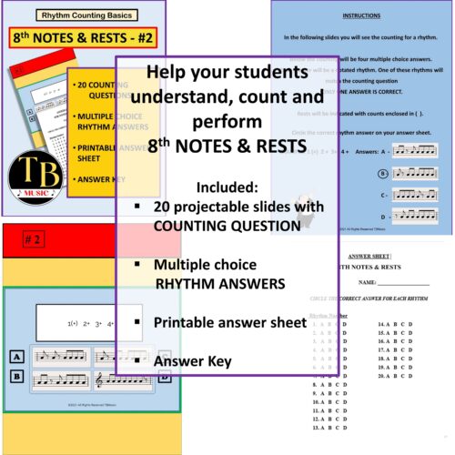 COUNTING RHYTHMS: 8th Notes & Rests #2 | Made By Teachers