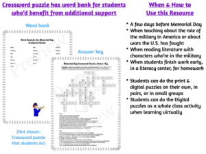 Memorial Day Word Search & Crossword Puzzles | Made By Teachers