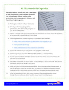 Cognate Dictionary - Spanish Substitute Lesson Plan for Novice Students ...