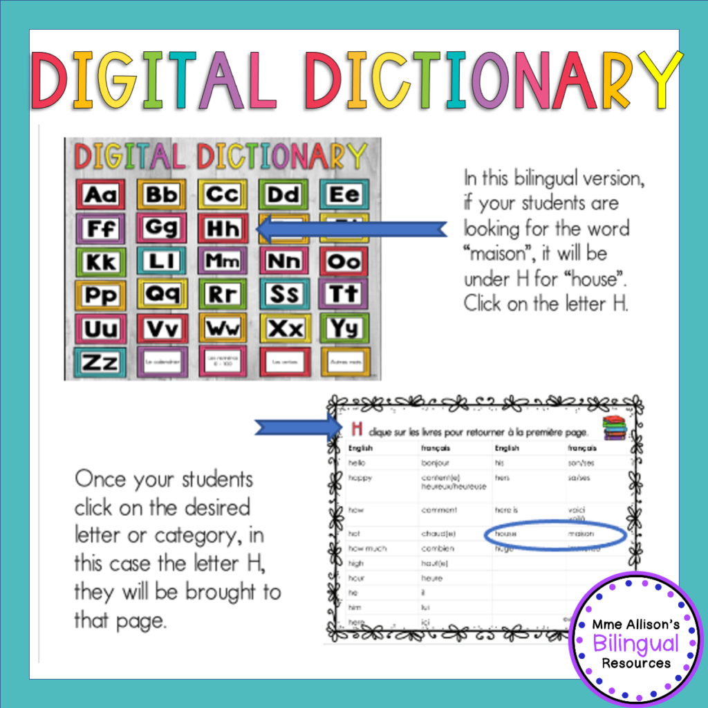 French English Digital Dictionary for Google Slides™ | Made By Teachers
