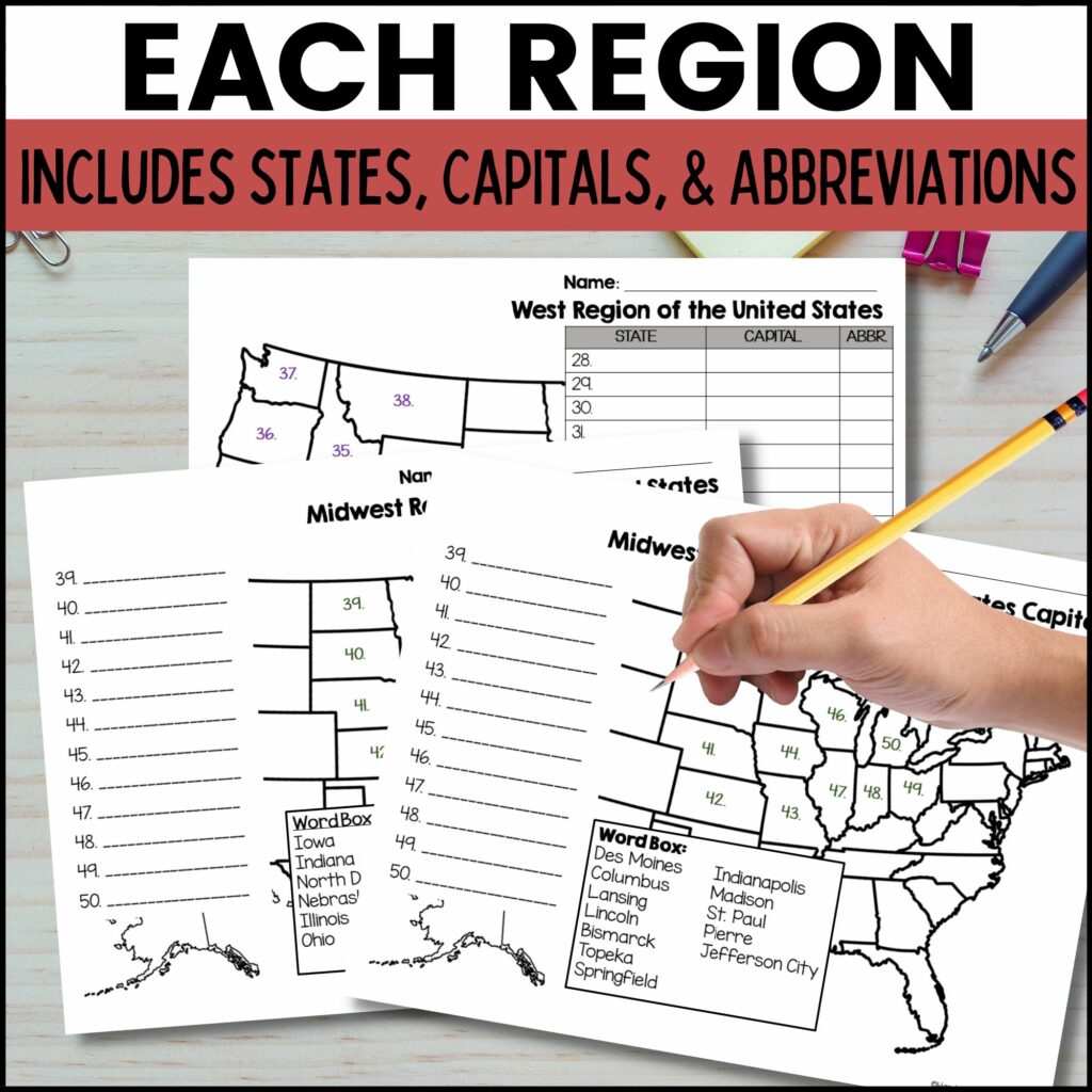 50 States and Capitals Map Activities Digital and Print | Made By Teachers