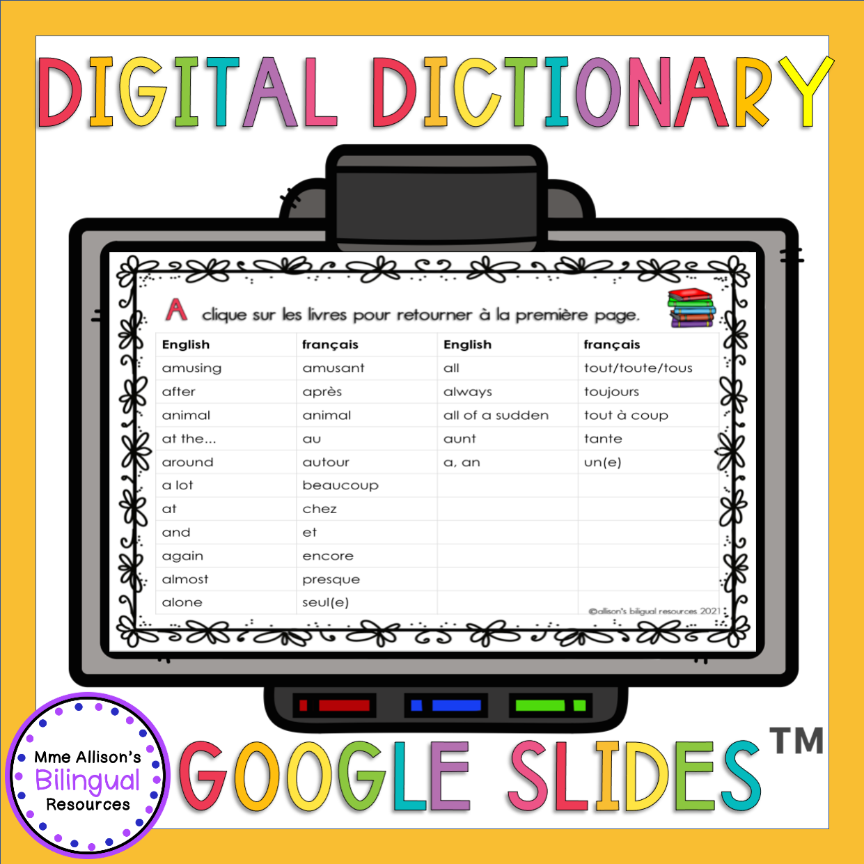 French English Digital Dictionary for Google Slides™ | Made By Teachers