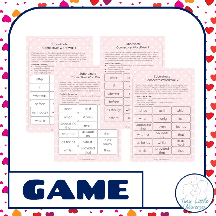 Valentine's Subordinate Conjunctions NO PREP Sentence Combining Game ...
