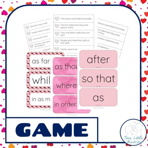 Valentine's Subordinate Conjunctions NO PREP Sentence Combining Game ...