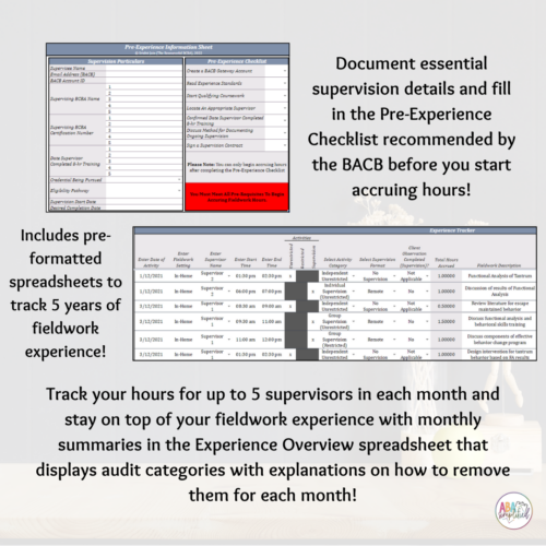 BCBA, BCaBA Experience Tracker Bundle | 5th Edition Task List | Made By ...
