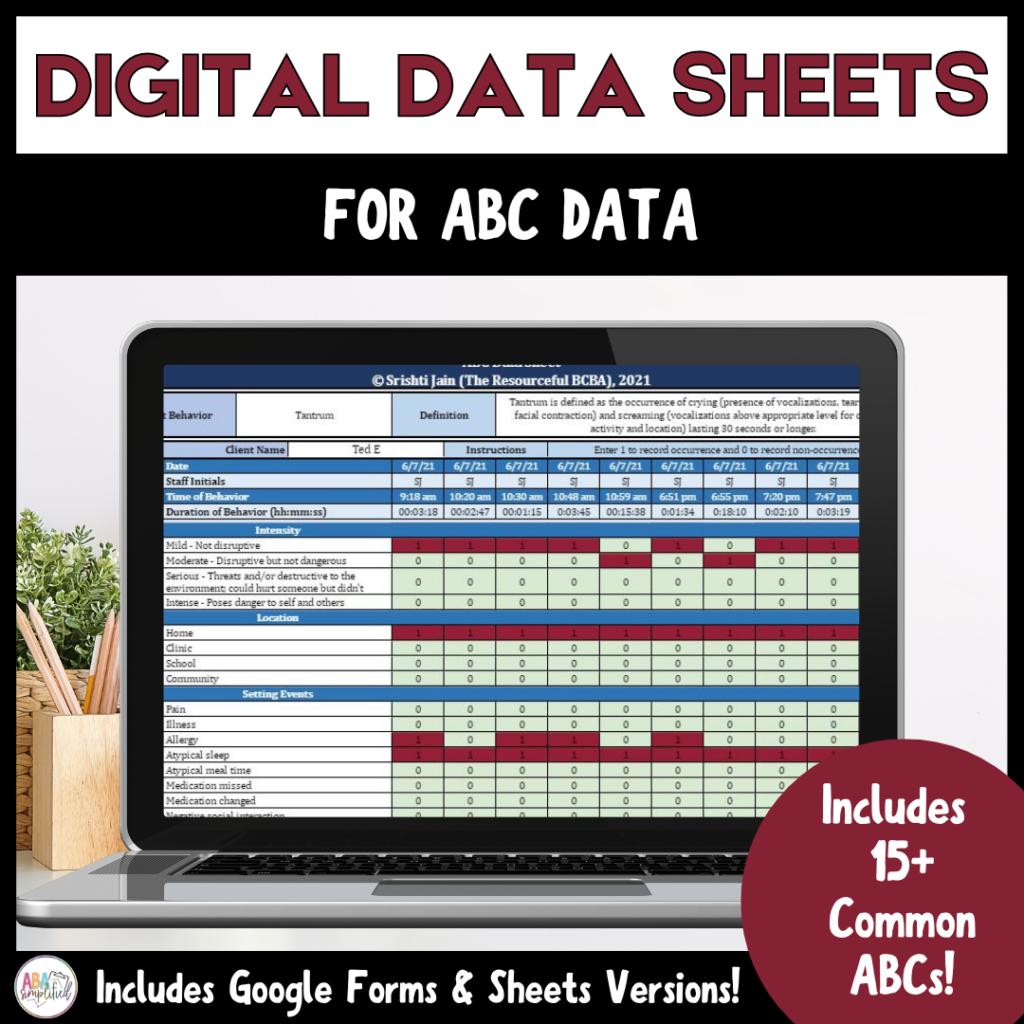 Digital ABC Data Sheet for ABA Therapy (Google Forms™ + Google Sheets ...