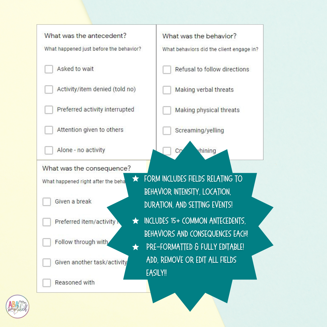 Digital ABC Data Sheet for ABA Therapy (Google Forms™ + Google Sheets ...