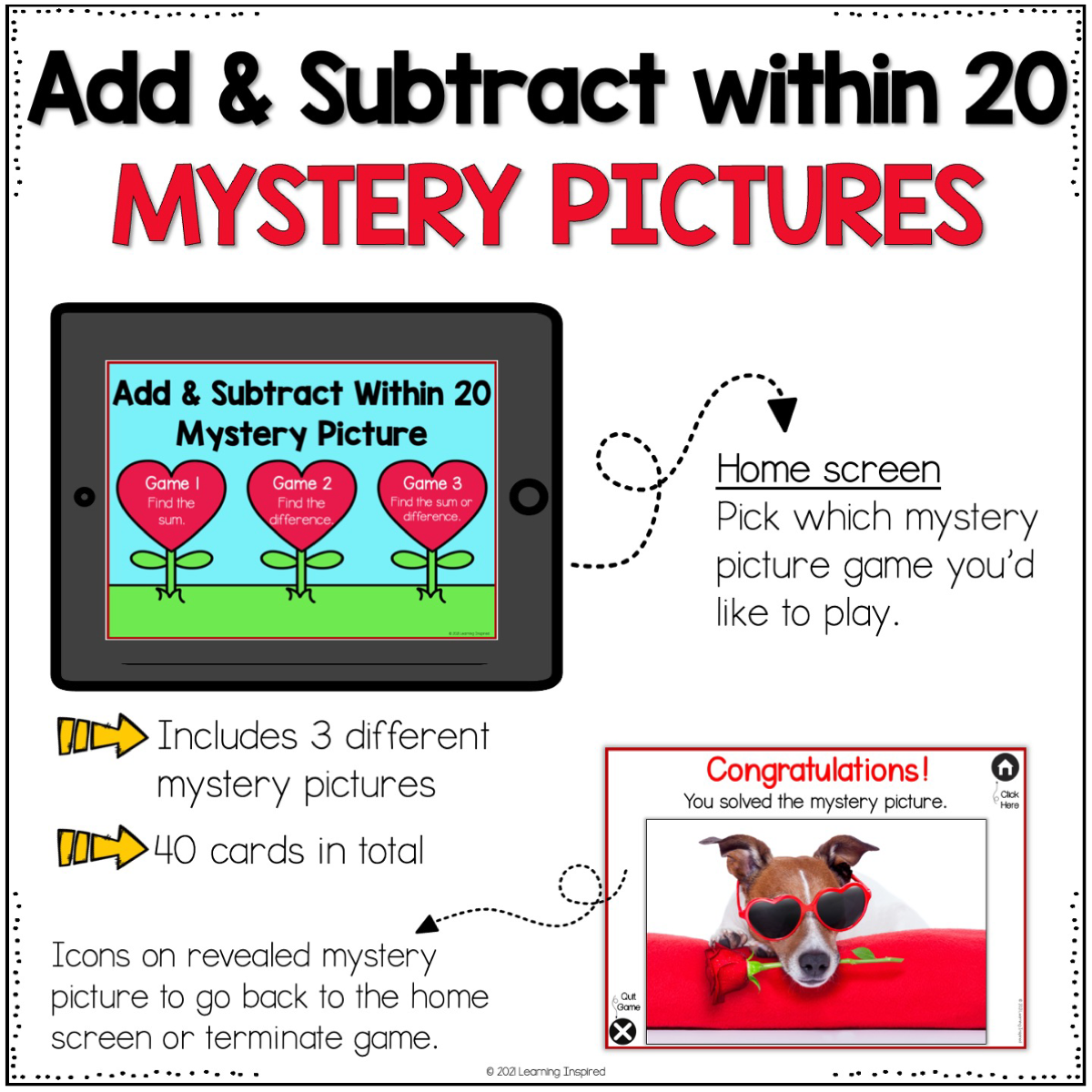 Addition & Subtraction Valentine's Day Mystery Picture Boom™ Cards ...