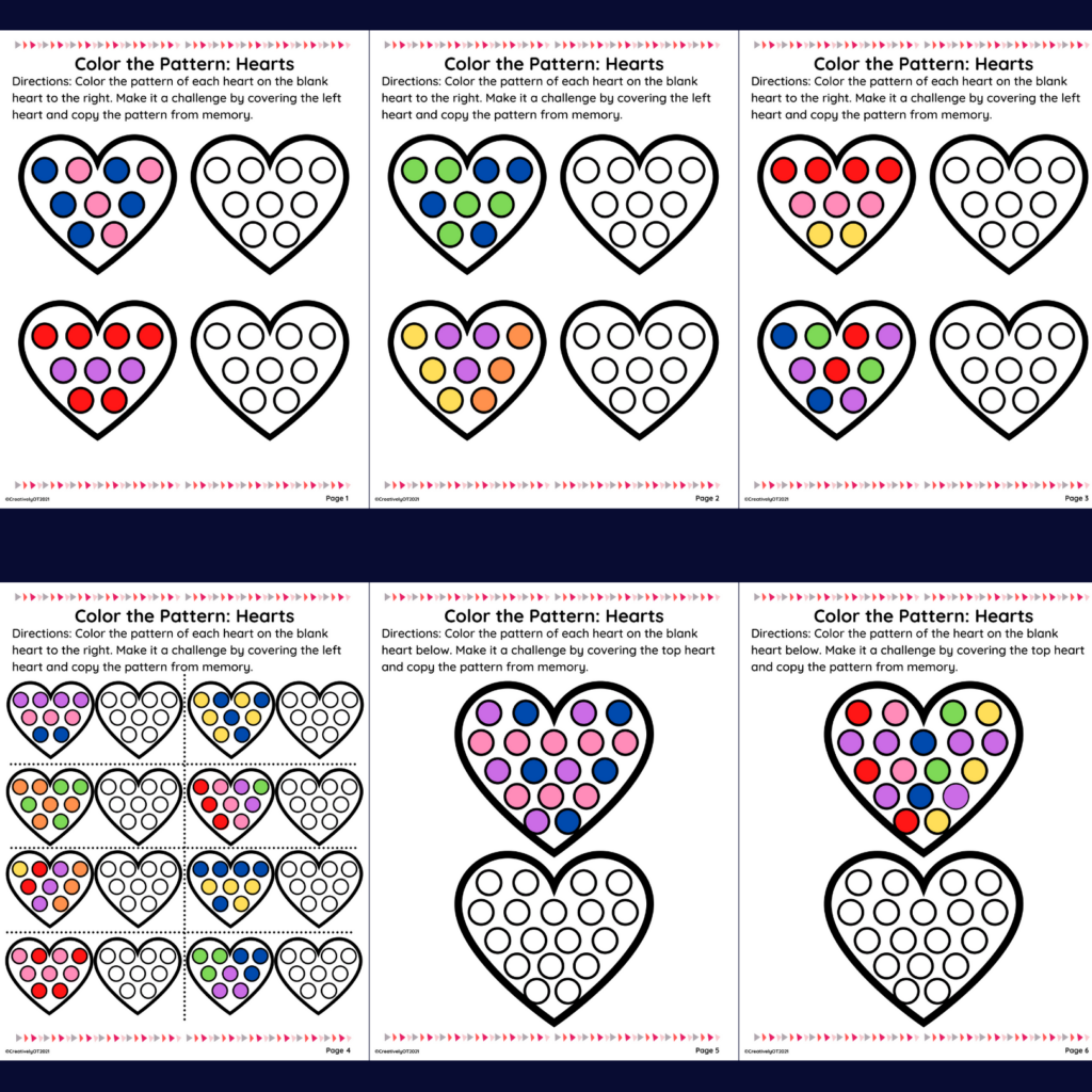 Valentine's Day Color the Pattern Visual Perceptual Worksheets | Made ...