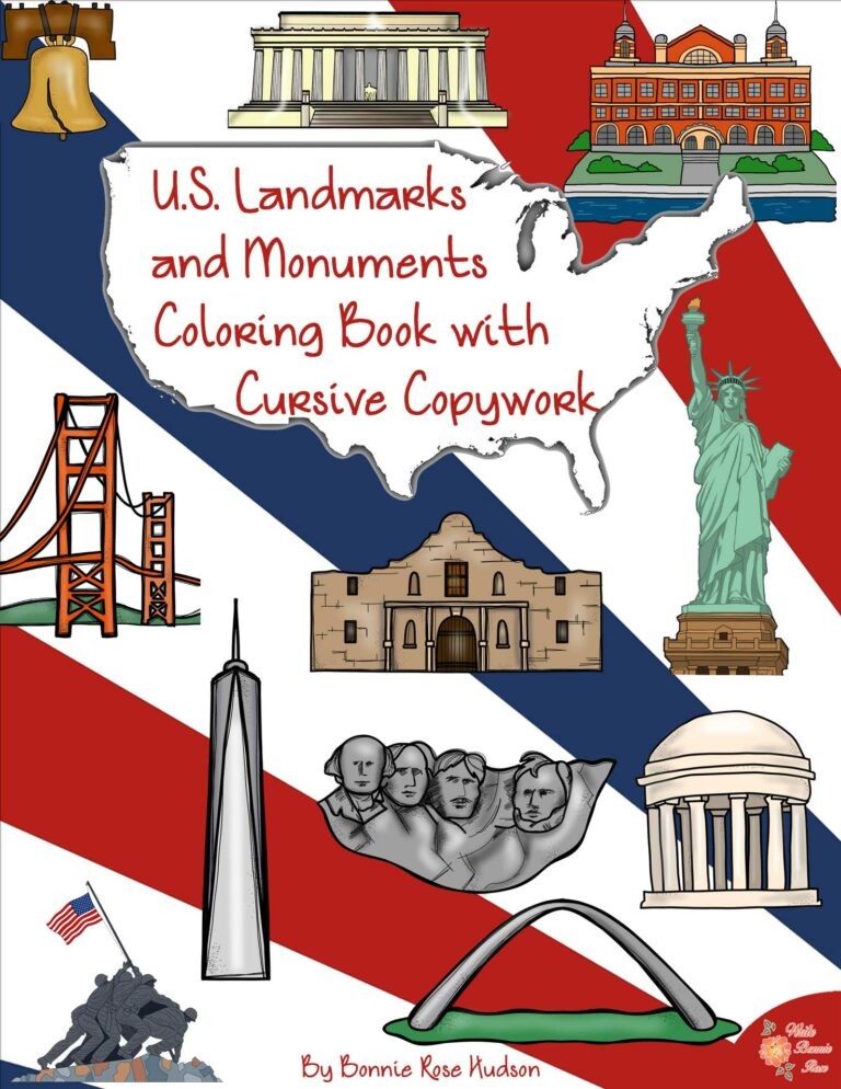 U.S. Landmarks and Monuments Coloring Book with Cursive Copywork | Made ...