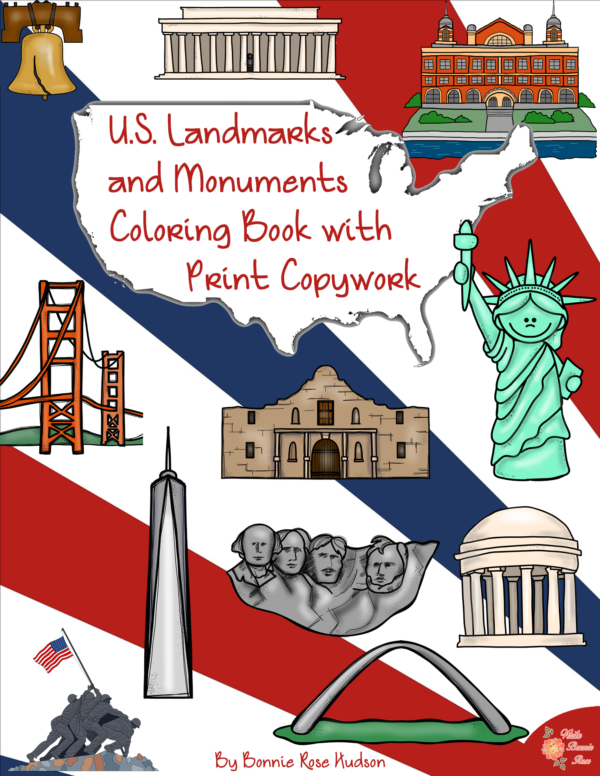 U.S. Landmarks and Monuments Coloring Book with Print Copywork | Made ...