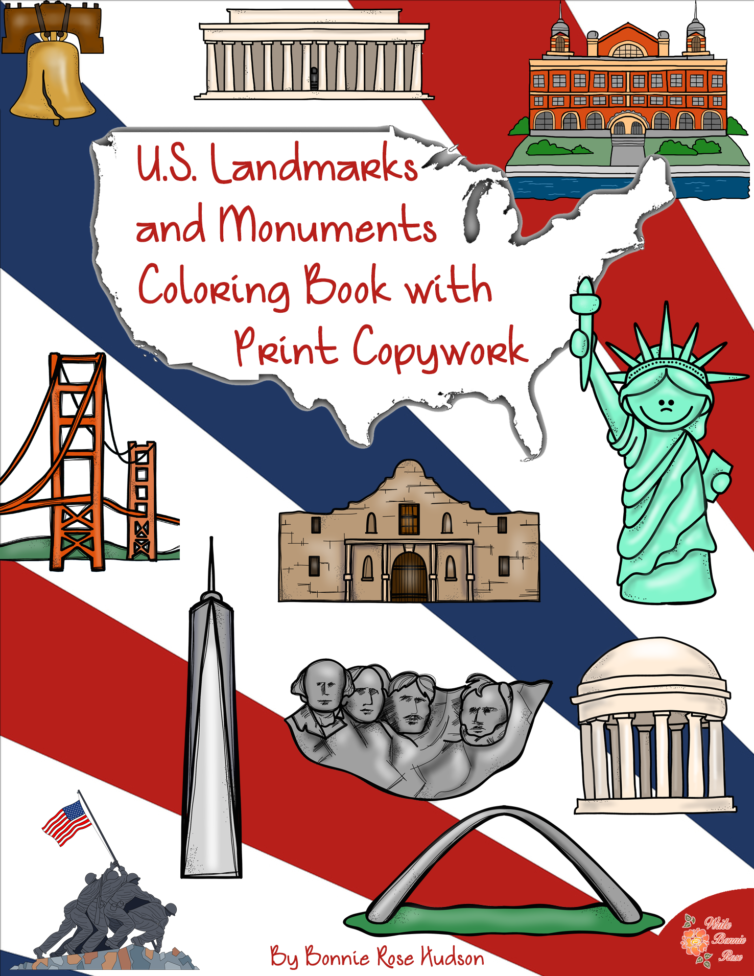 U.S. Landmarks and Monuments Coloring Book with Print Copywork | Made ...