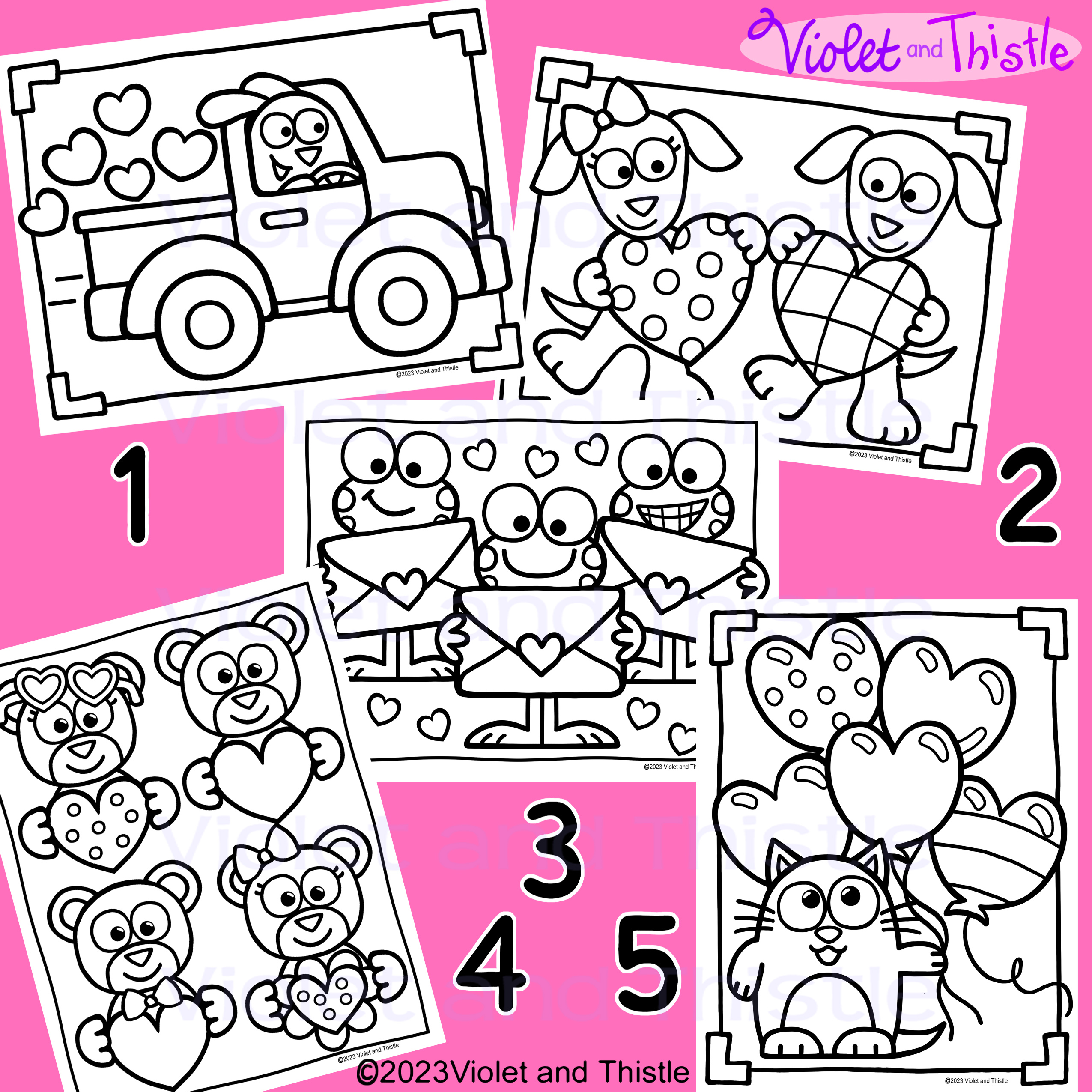 Valentine Coloring Pages Cute Heart Truck Dog Cat Frog Bird Color ...