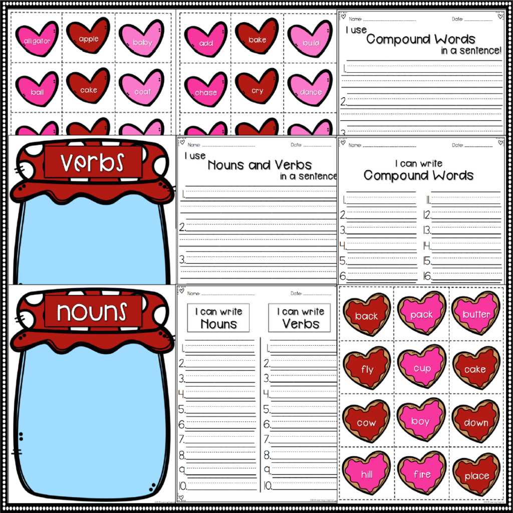 Nouns, Verbs, and Compound Words Centers Valentine's Edition | Made By ...