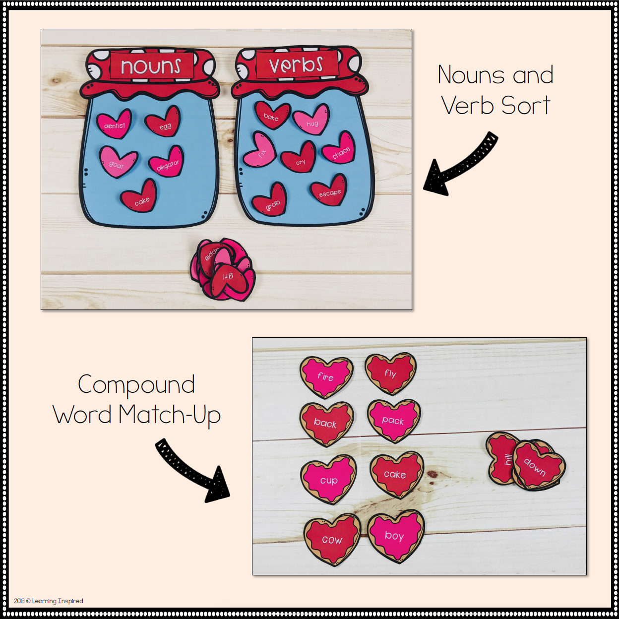 Nouns, Verbs, and Compound Words Centers Valentine's Edition | Made By ...