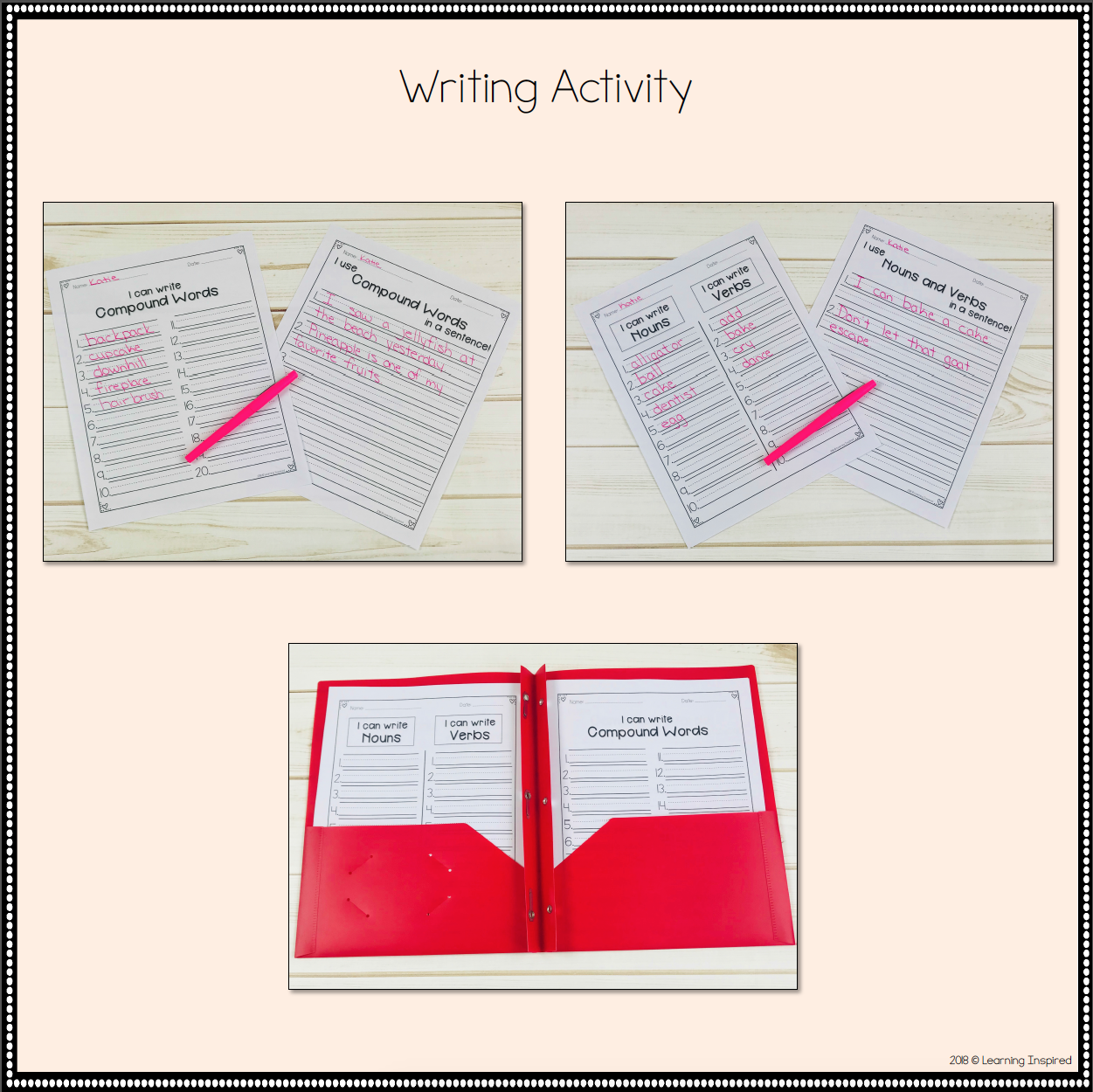 Nouns, Verbs, and Compound Words Centers Valentine's Edition | Made By ...