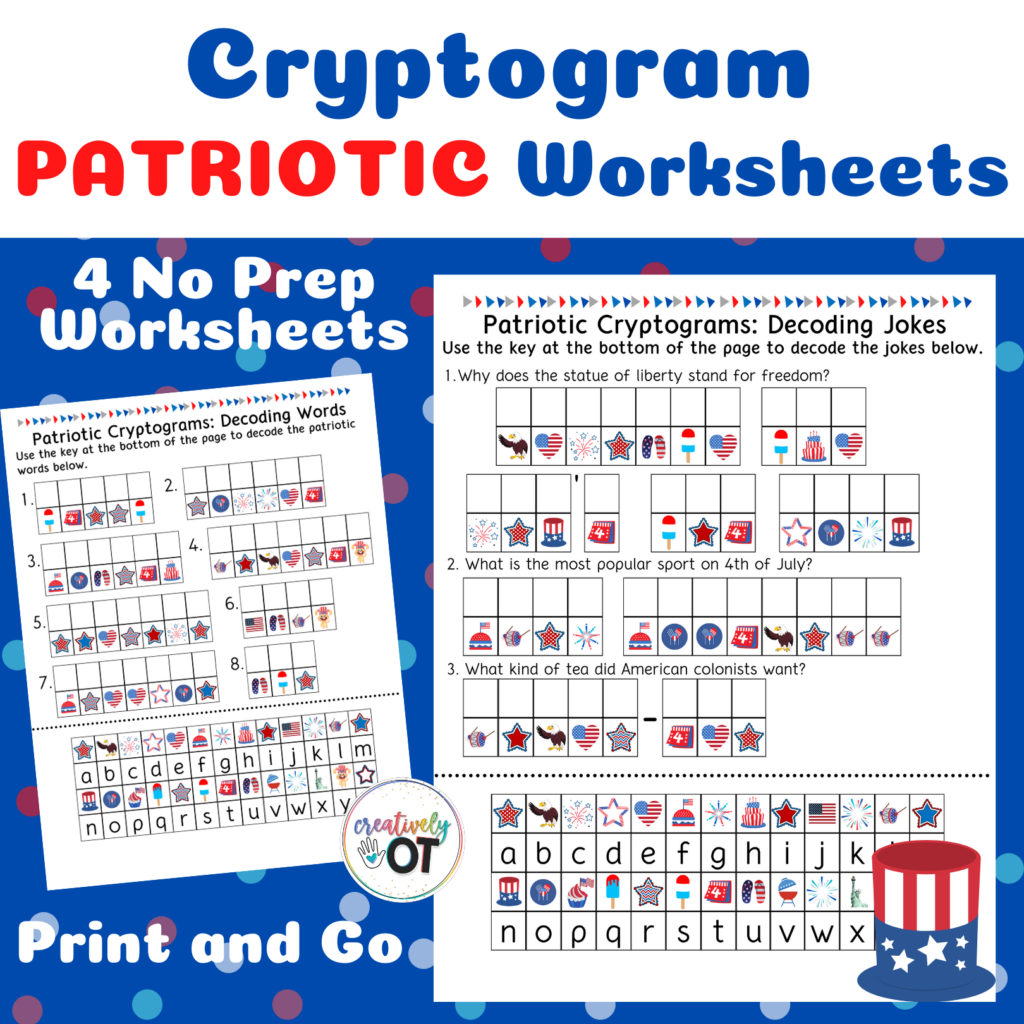 Fourth of July Patriotic Cryptogram and Decoding Worksheets | Made By ...