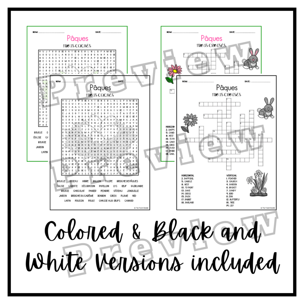 FRENCH Easter / Pâques Word Search & Crossword Activities | Made By ...