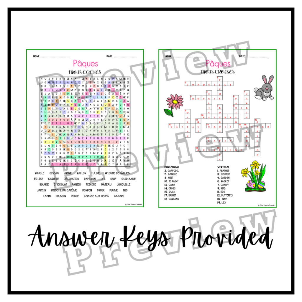 FRENCH Easter / Pâques Word Search & Crossword Activities | Made By ...