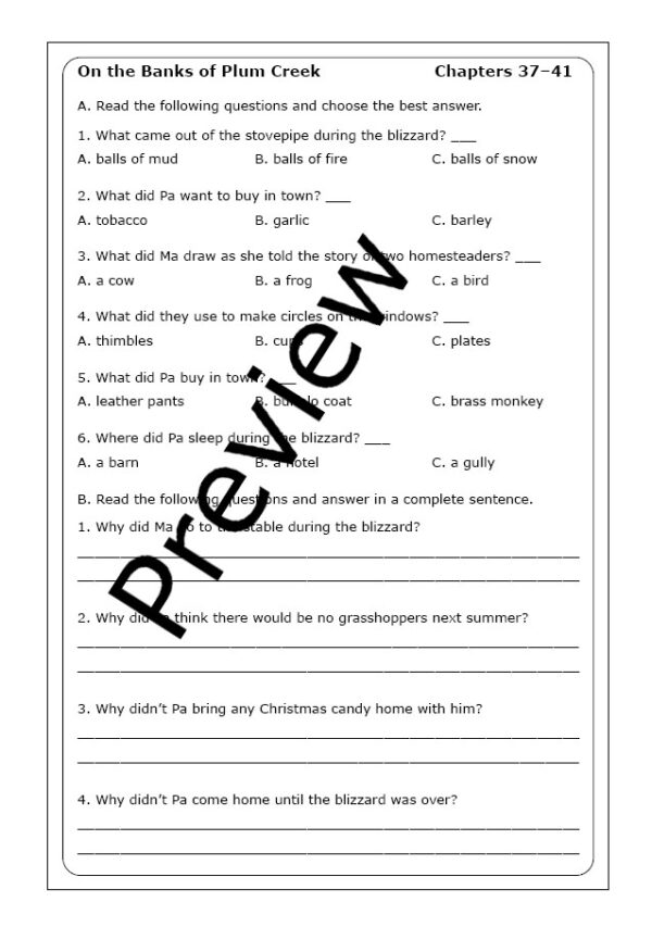 Laura Ingalls Wilder "On the Banks of Plum Creek" worksheets | Made By ...