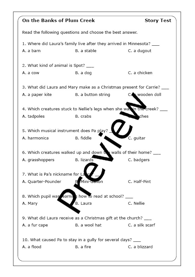 Laura Ingalls Wilder "On the Banks of Plum Creek" worksheets | Made By ...
