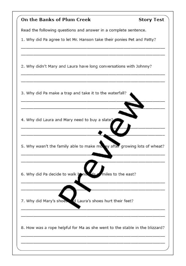 Laura Ingalls Wilder "On the Banks of Plum Creek" worksheets - Made By ...