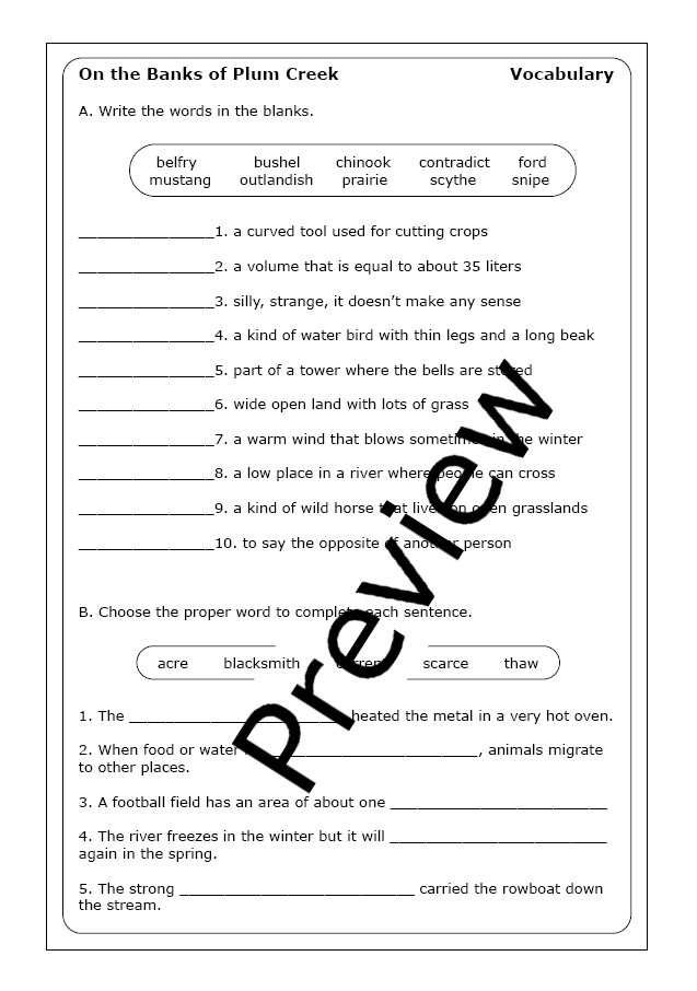 Laura Ingalls Wilder "On the Banks of Plum Creek" worksheets | Made By ...