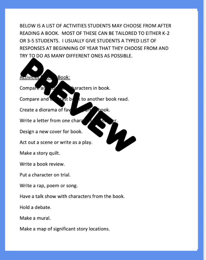 ACTIVITIES FOR ANY BOOK TO USE THROUGHOUT SCHOOL YEAR | Made By Teachers