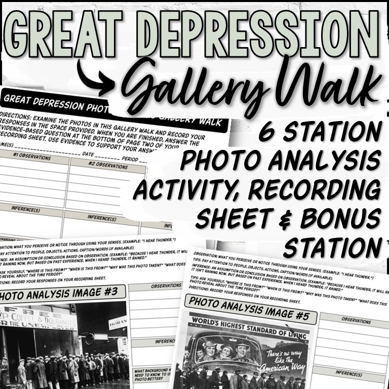 Great Depression Photo Analysis Gallery Walk | Made By Teachers
