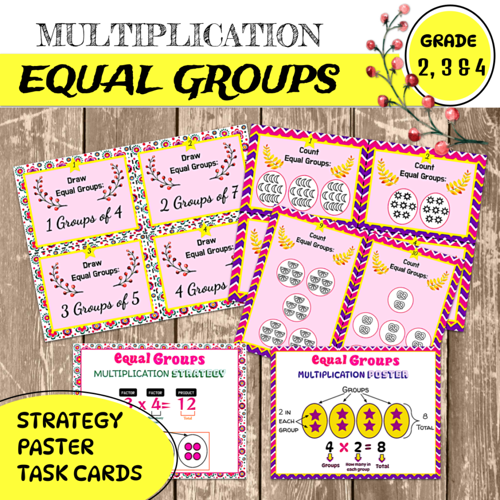 Equal Groups Multiplication Strategy, Poster & TASK CARDS - Spring Math ...