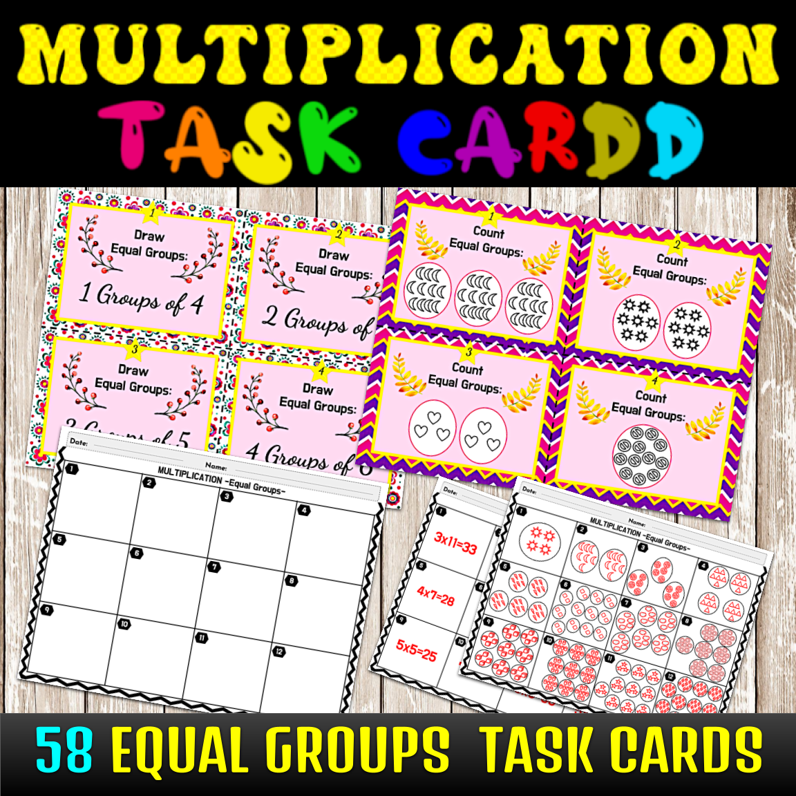 Equal Groups Multiplication Strategy, Poster & TASK CARDS - Spring Math ...