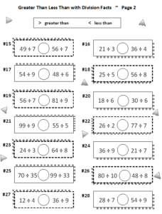 Division Facts Word Problems PLUS Greater Than Less Than Division (Both ...