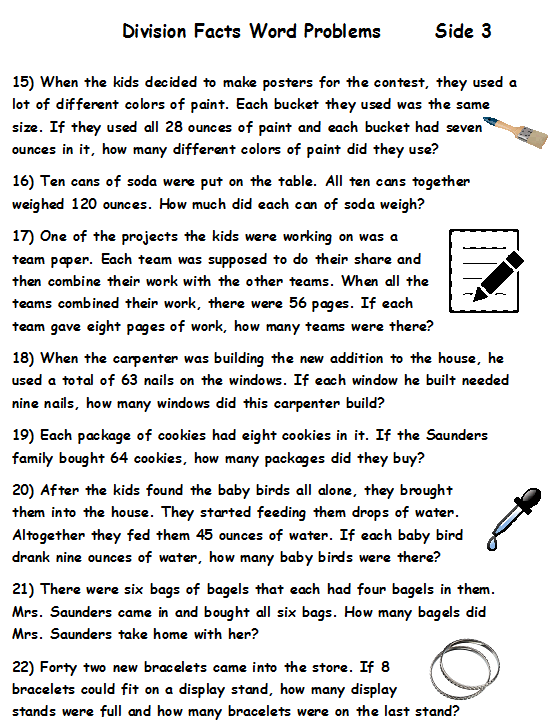 Division Facts Word Problems PLUS Greater Than Less Than Division (Both ...