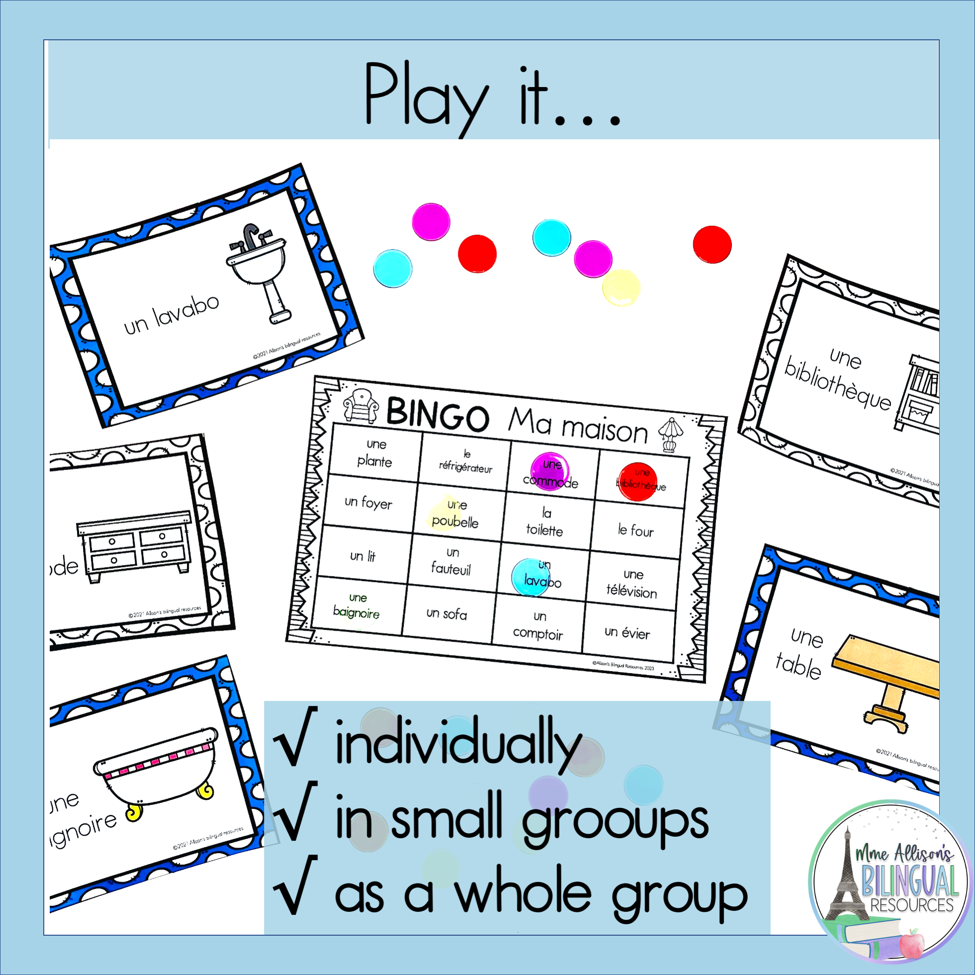 French house vocabulary bingo game JEU DE BINGO POUR Ma maison 36 ...