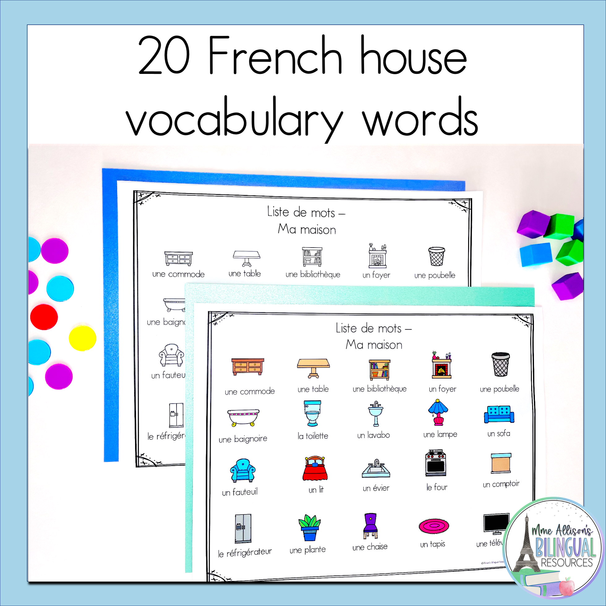 French house vocabulary bingo game JEU DE BINGO POUR Ma maison 36 ...