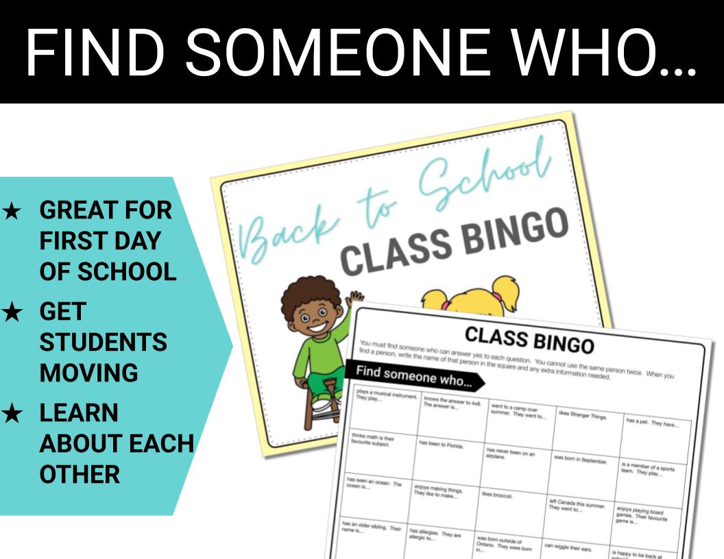 Back to School Activities: Find Someone Who Bingo - First Week of ...