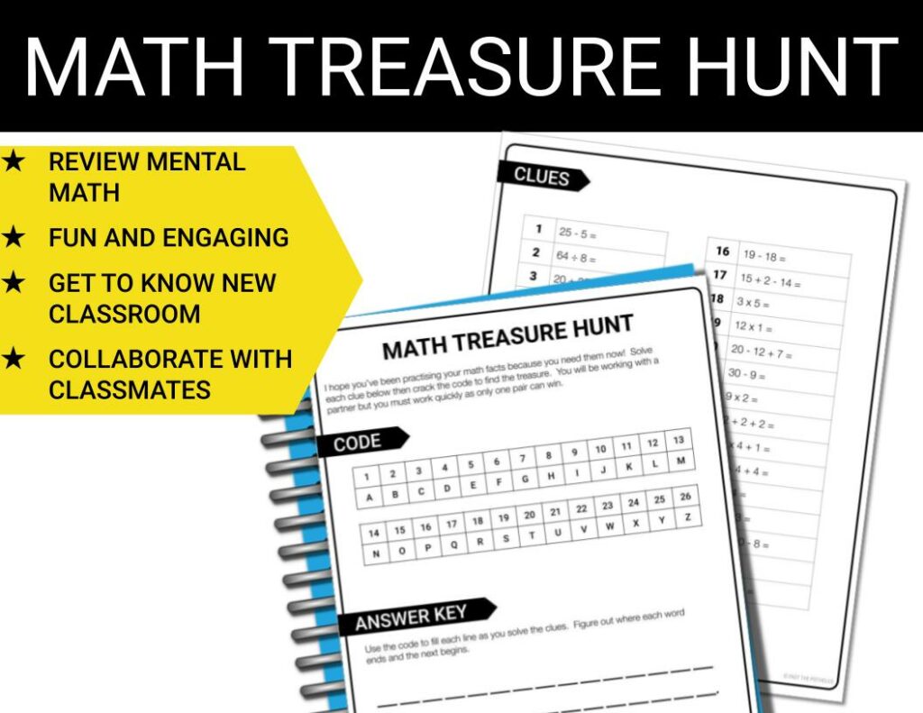 Back to School Activities: Mental Math Treasure Hunt Beginning of the ...
